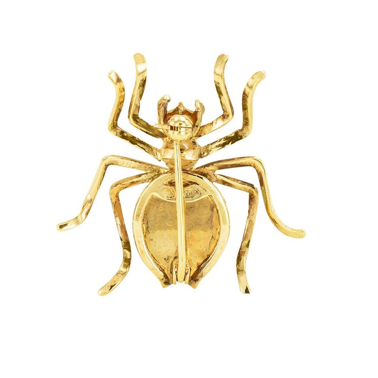 Turquoise Yellow Gold Spider Brooch For Sale at 1stDibs