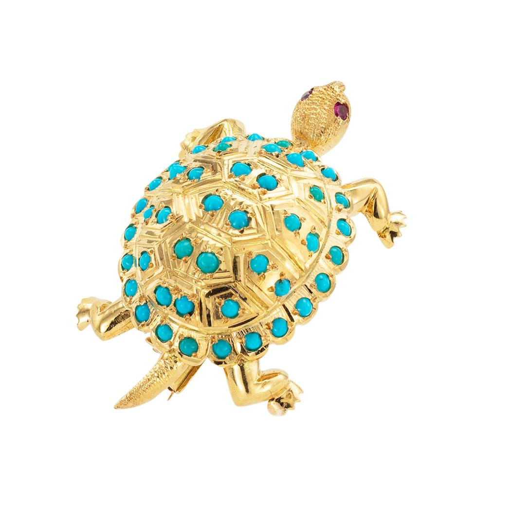 Turquoise Yellow Gold Turtle Brooch For Sale at 1stDibs | sea turtle ...