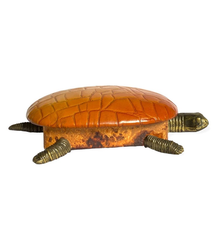 Turtle Shaped Leather and Bronze Jewelry Box, France 1950s For Sale at ...