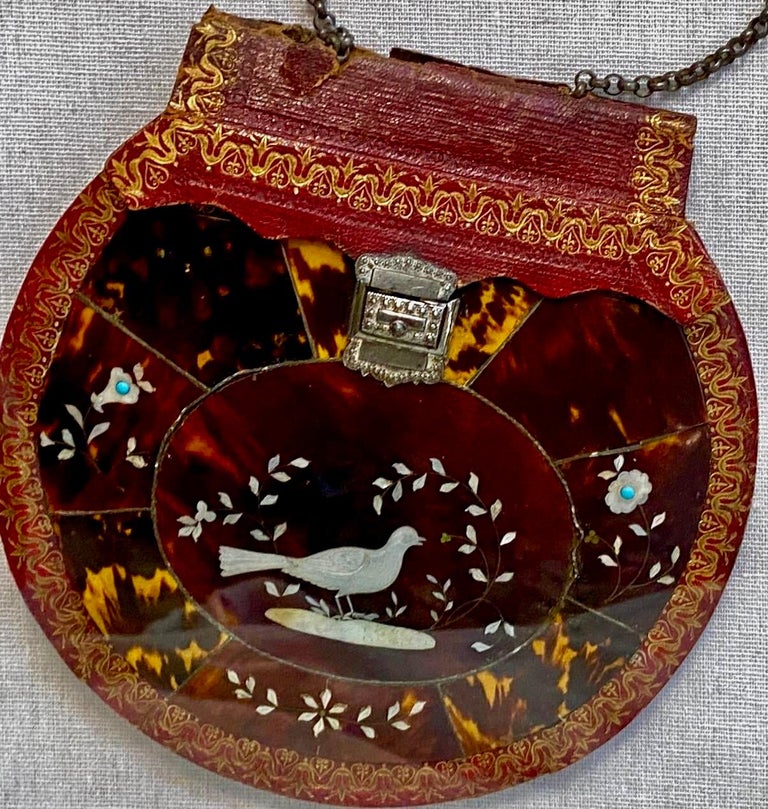 Turtle Shell with Mother of Pearl and Silver Inlay Purse Mounted in ...