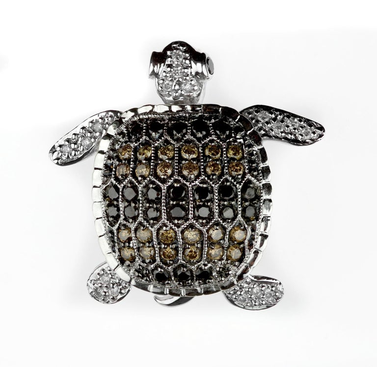 Turtle/Tortoise Multi-Color Diamonds Set Pendant/Brooch in 18 Carat ...
