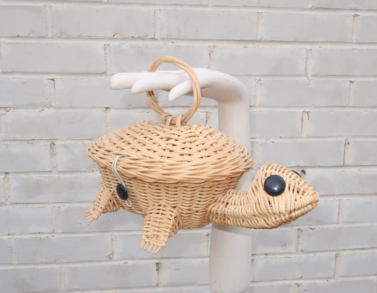 Turtle Wicker Basket Novelty Handbag, 1960's at 1stDibs