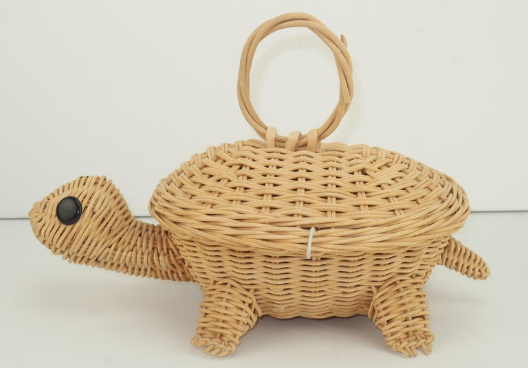 Turtle Wicker Basket Novelty Handbag, 1960's at 1stDibs
