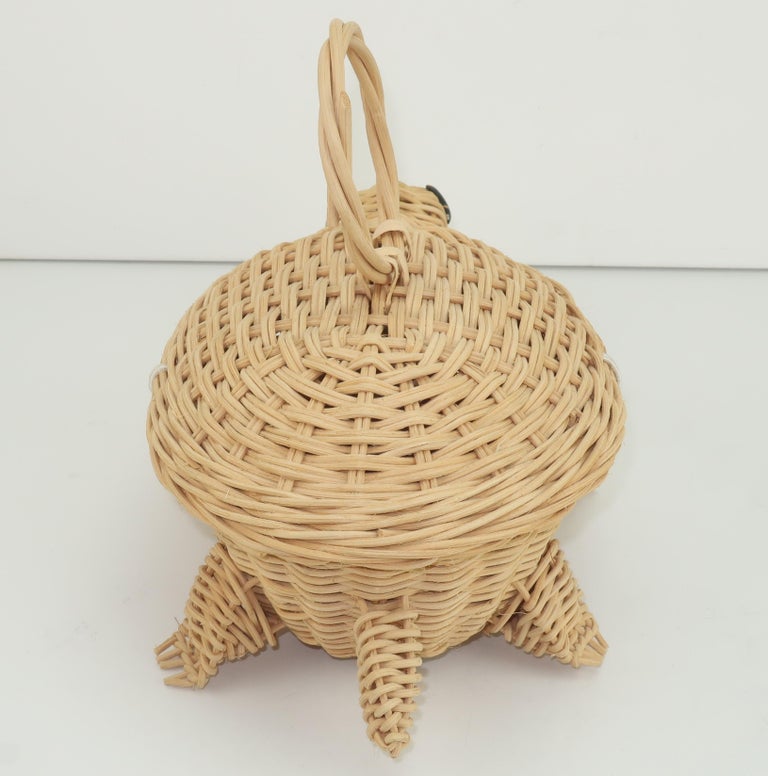 Turtle Wicker Basket Novelty Handbag, 1960's at 1stDibs