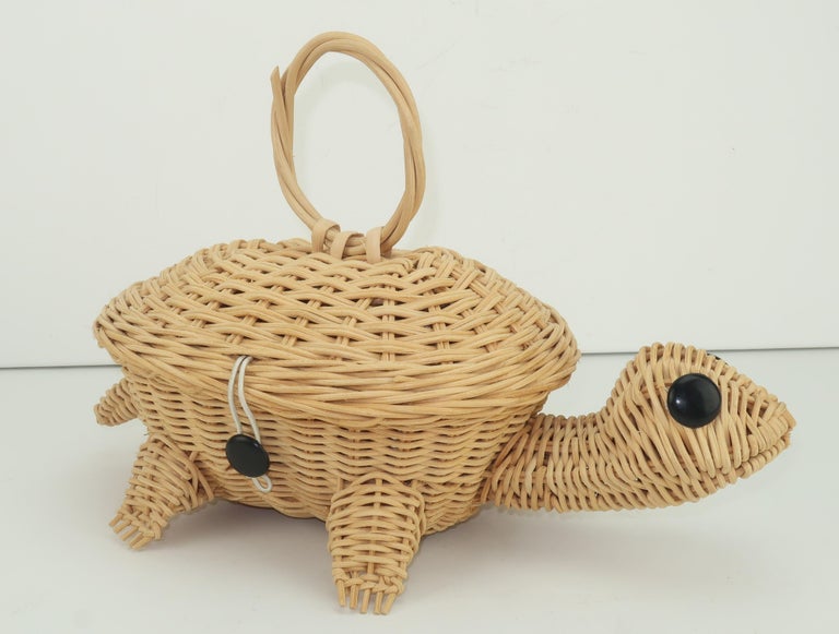 Turtle Wicker Basket Novelty Handbag, 1960's at 1stDibs