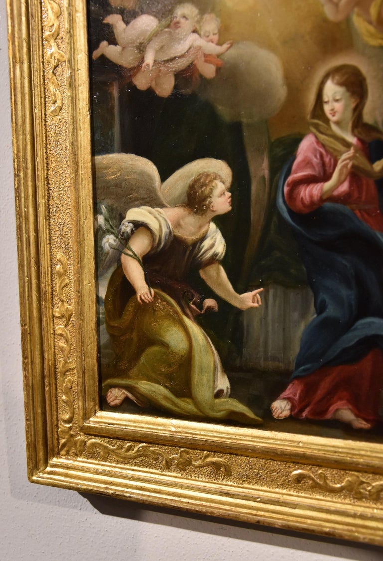 Annunciation Florence 17th Century Paint Oil on copper Old master Leonardo Art For Sale at 1stDibs