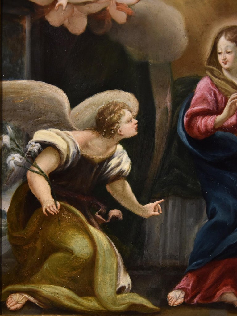 Annunciation Florence 17th Century Paint Oil on copper Old master Leonardo Art For Sale at 1stDibs