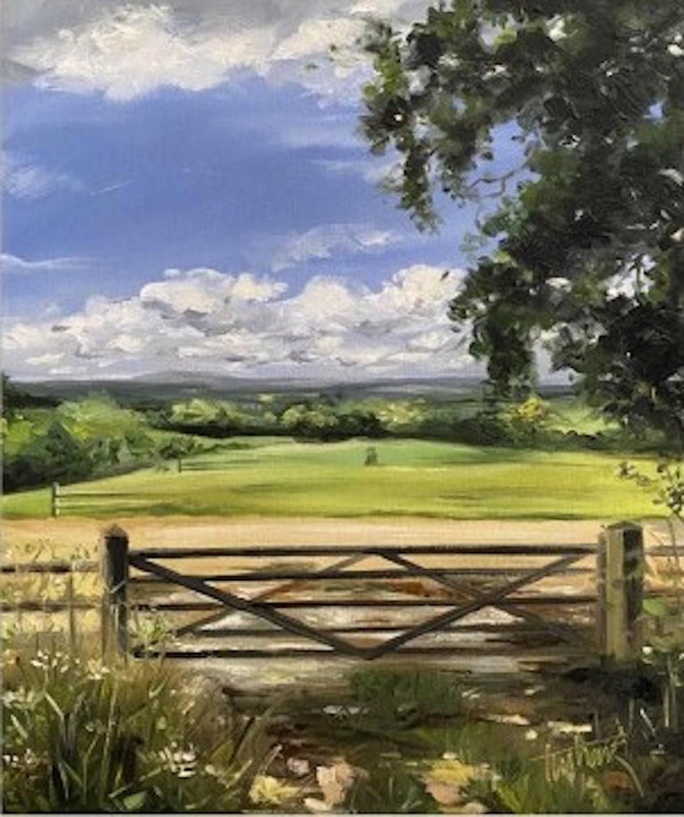 Tushar Sabale - Cotswold Landscape Diptych, Tushar Sabale, Two Original Paintings, Village Art ...