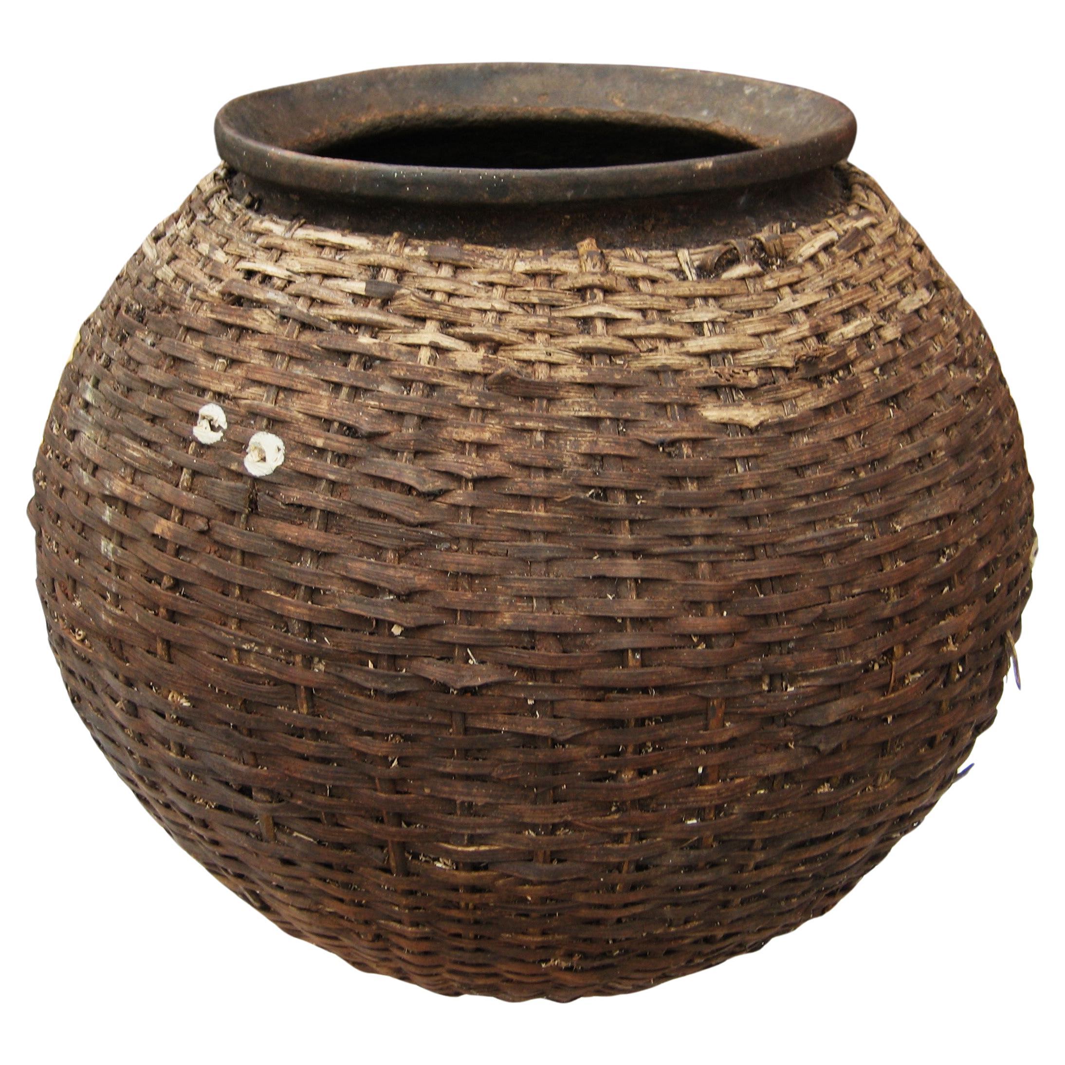 Tutsi Large Wicker Wapped Terracotta Wine Vessel, Burundi Africa For ...