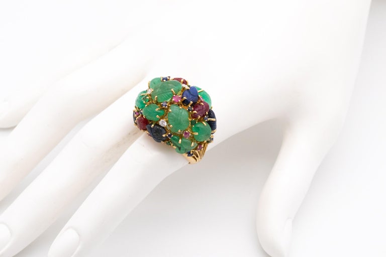 Tutti Frutti 1950 Cocktail Ring in 18Kt Yellow Gold with 46.81 Cts in Gemstones For Sale at 1stDibs