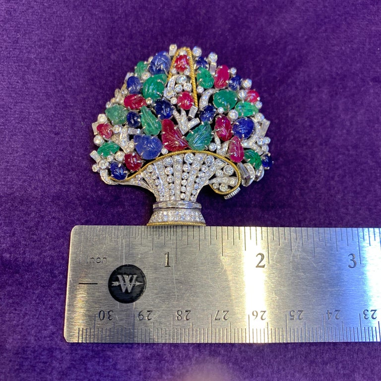 Tutti Frutti Flower Bouquet Pendant Brooch For Sale at 1stDibs