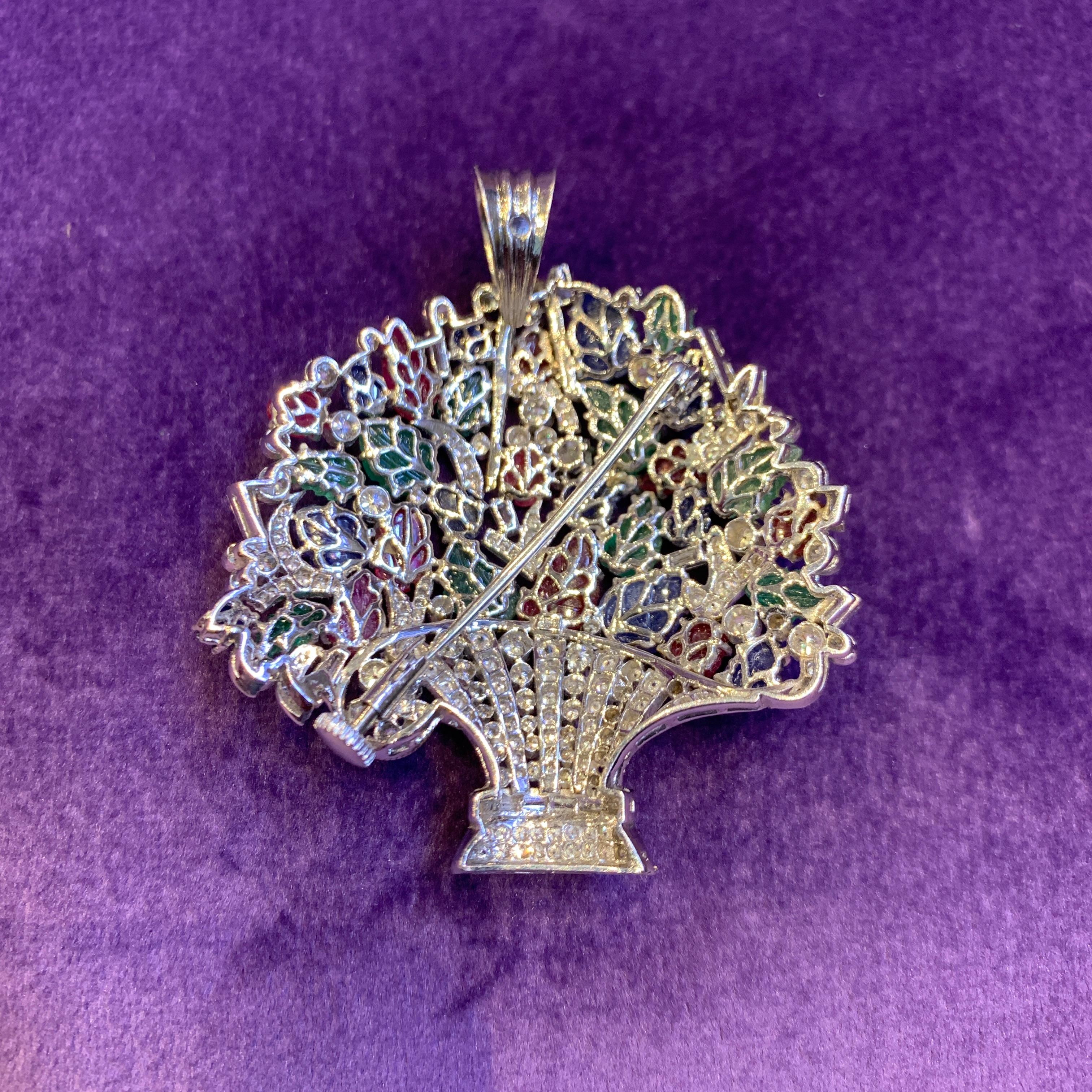 Tutti Frutti Flower Bouquet Pendant Brooch For Sale at 1stDibs