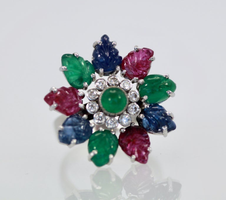 Tutti Frutti Ring, Emeralds, Rubies, Sapphires and Diamonds For Sale at 1stDibs