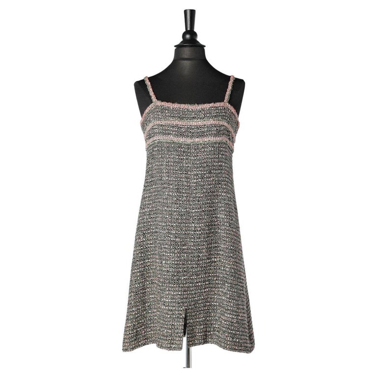 Tweed cocktail dress with shoulders straps and split in the middle ...