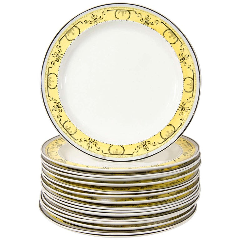 Twelve Creamware Dinner Plates with Yellow Neoclassical Borders Made ...