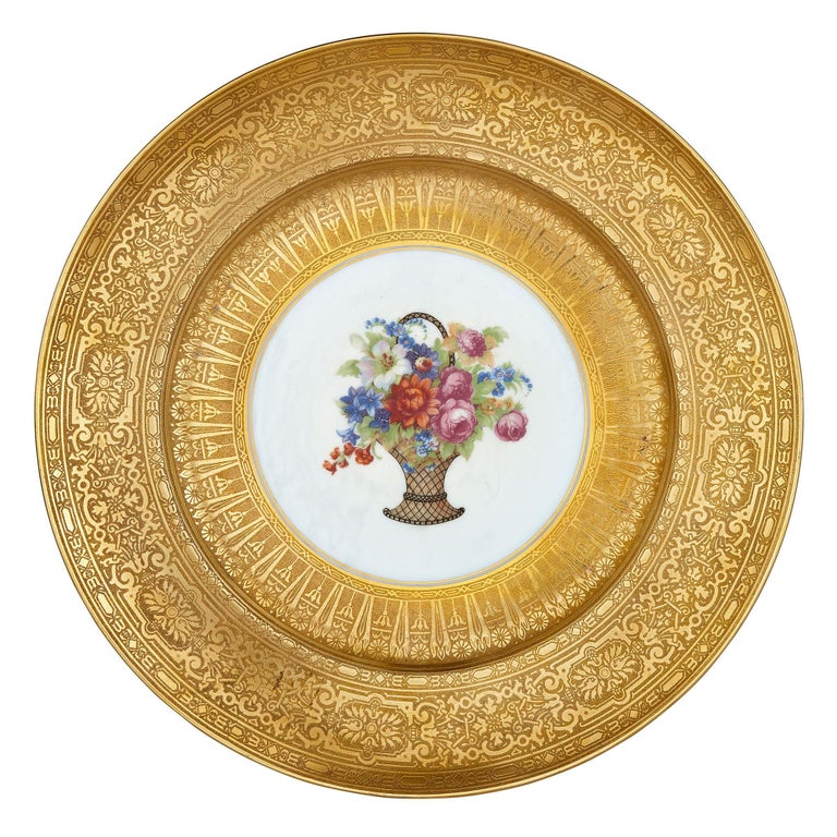 Twelve Parcel Gilt Bohemian Porcelain Dinner Plates by P.A.L.T For Sale ...
