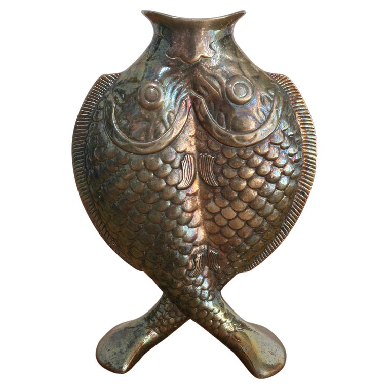 Twin Fish 'Pisces' Silver Vase by French Manufacturer Christofle at 1stDibs