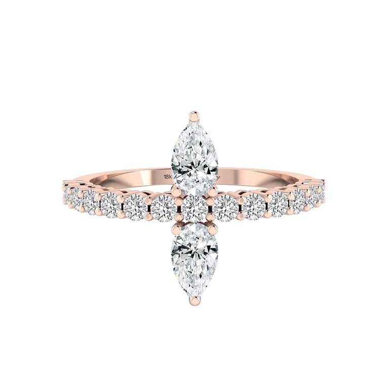 Customizable Twin Pear Ring in 18 Karat Rose Gold For Sale at 1stDibs