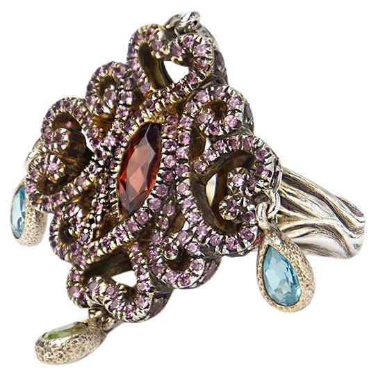 Twist and Turn Silver Ring featuring Pavé Rhodolite For Sale at 1stDibs