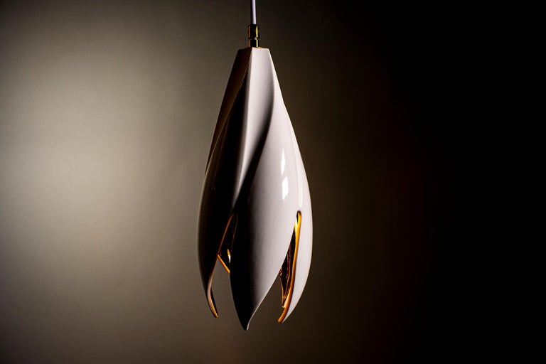 Twist Pendant, Gloss White / Copper Lustre, Large For Sale at 1stDibs