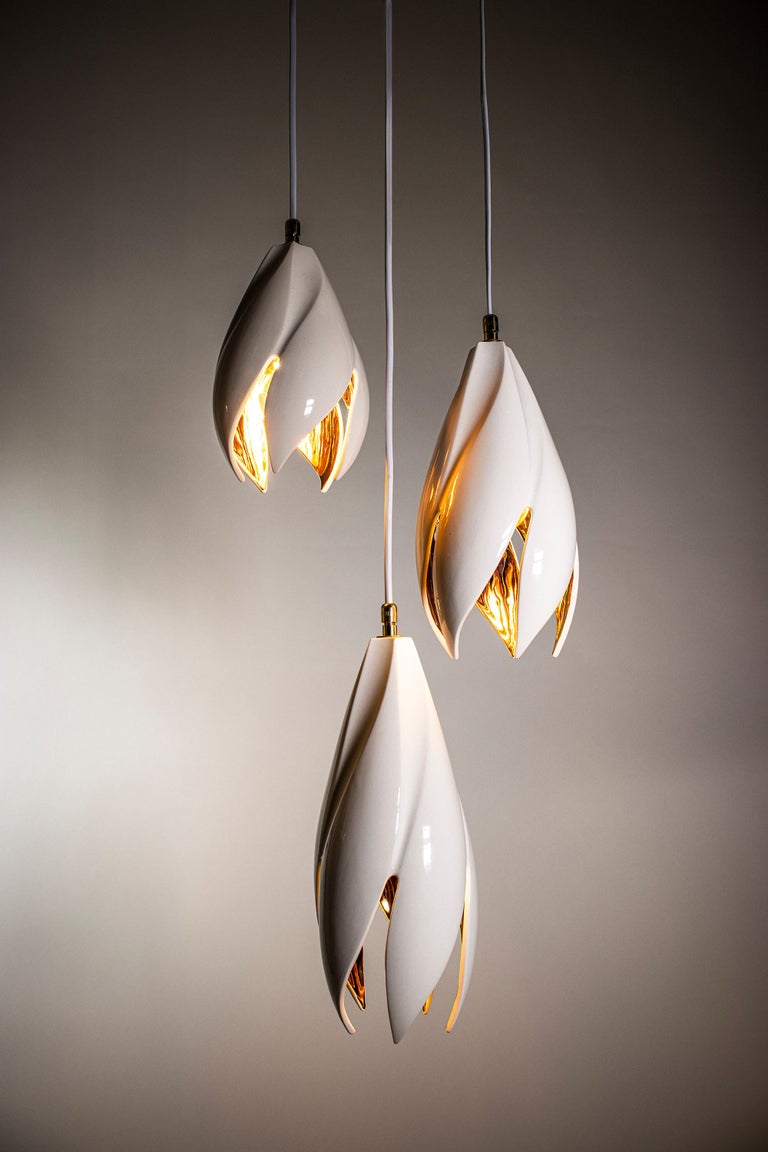 Twist Pendant, Gloss White/Copper Lustre, Medium For Sale at 1stDibs