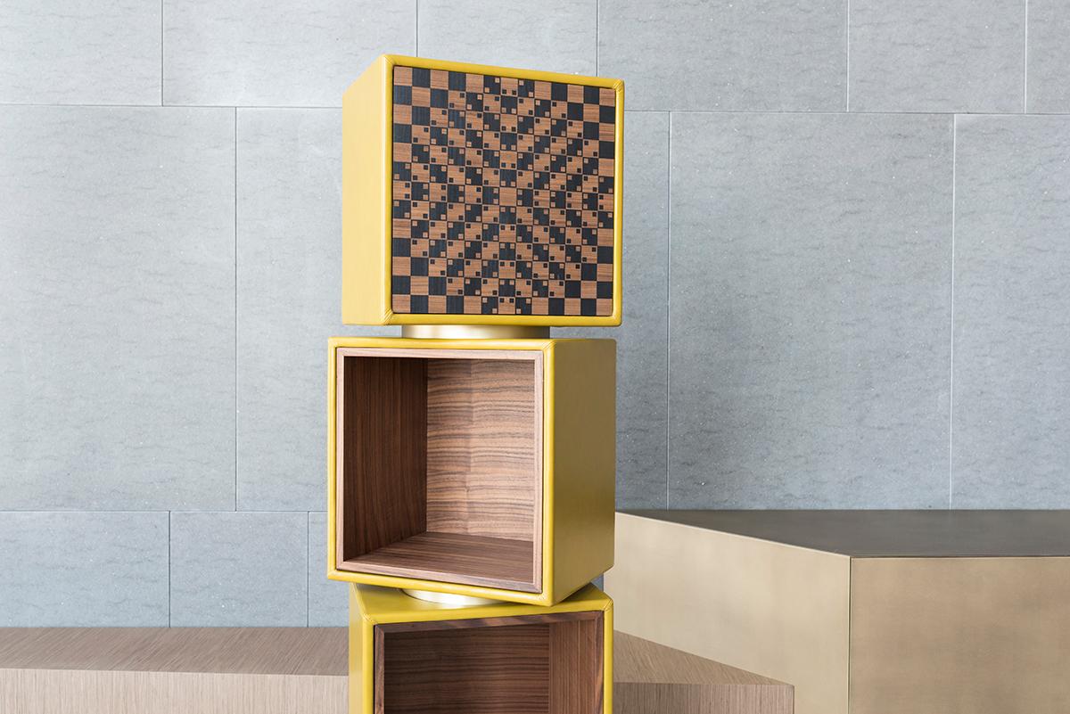 Twist, Swivel Storage with Leather Modules, Wood Inlays and Metallic ...