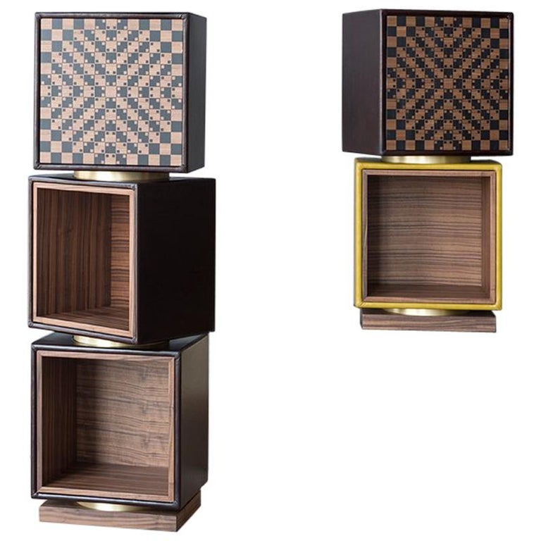 Twist, Swivel Storage with Leather Modules, Wood Inlays and Metallic ...