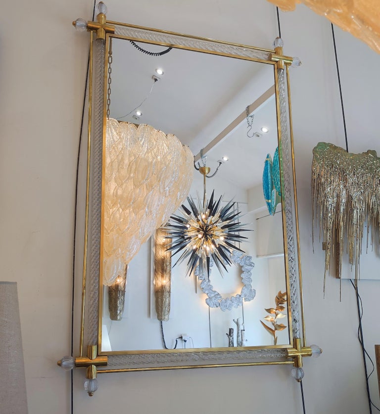 Twisted Murano Glass and Brass Mirror For Sale at 1stDibs