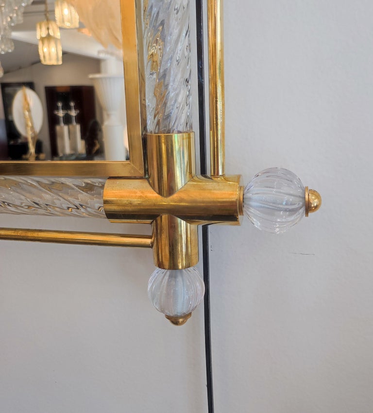 Twisted Murano Glass and Brass Mirror For Sale at 1stDibs