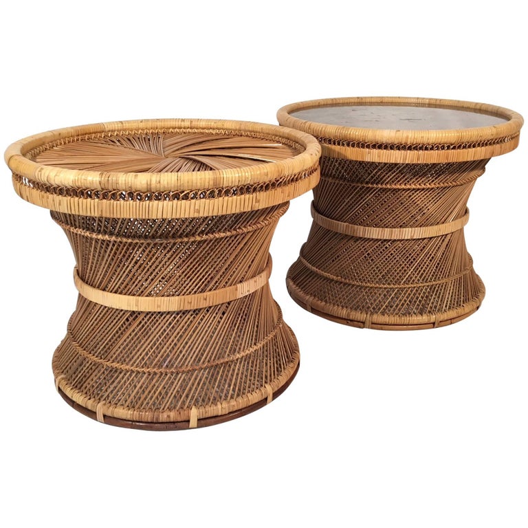 Twisted Rattan Hourglass Side Tables For Sale at 1stDibs
