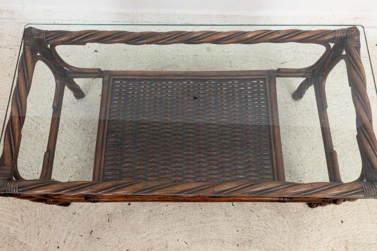 Twisted Rope Rattan Glass Top Coffee Table For Sale at 1stDibs