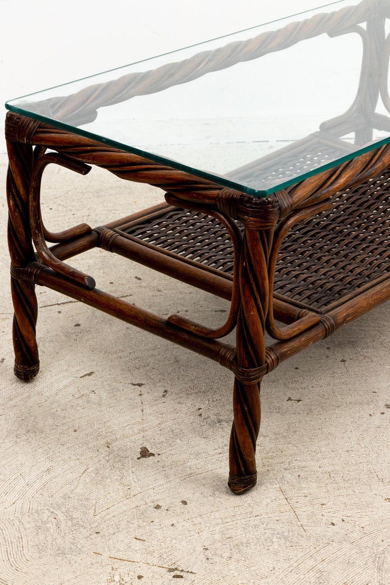 Twisted Rope Rattan Glass Top Coffee Table For Sale at 1stDibs