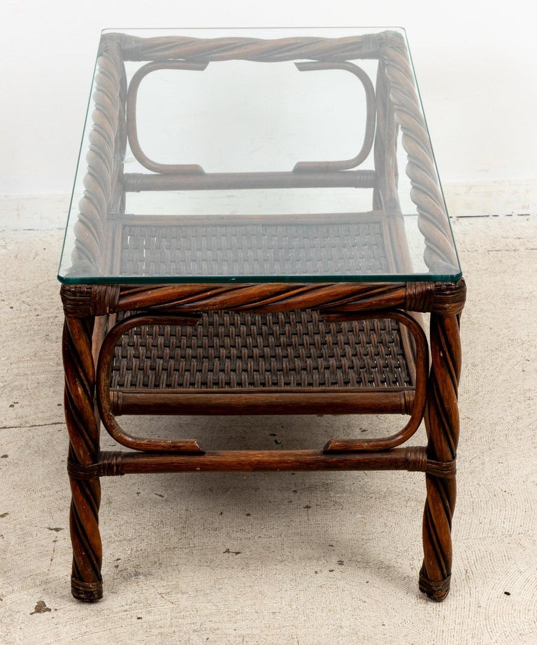 Twisted Rope Rattan Glass Top Coffee Table For Sale at 1stDibs