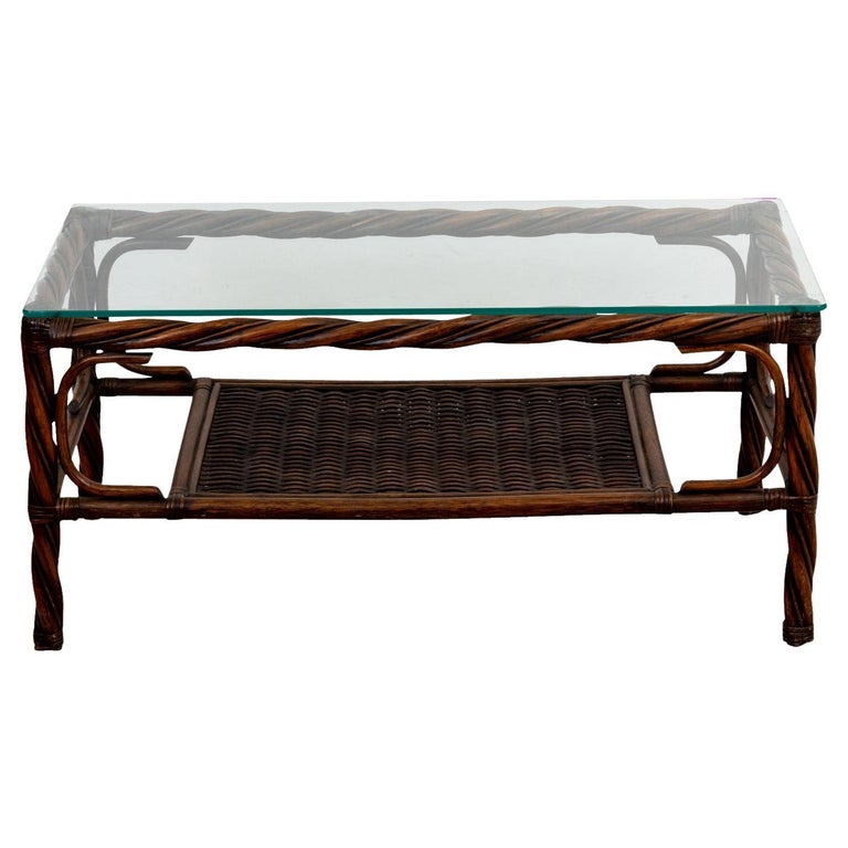 Twisted Rope Rattan Glass Top Coffee Table For Sale at 1stDibs