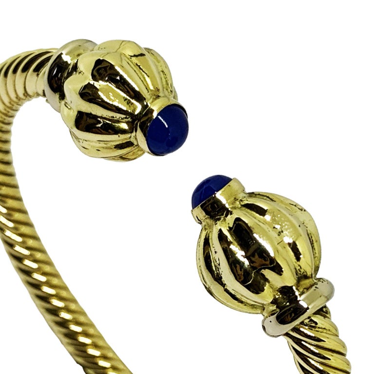 Twisted Tube 18 Karat Gold Bangle and Chalcedony Stones at 1stDibs