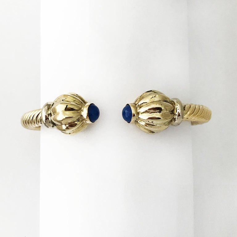 Twisted Tube 18 Karat Gold Bangle and Chalcedony Stones at 1stDibs