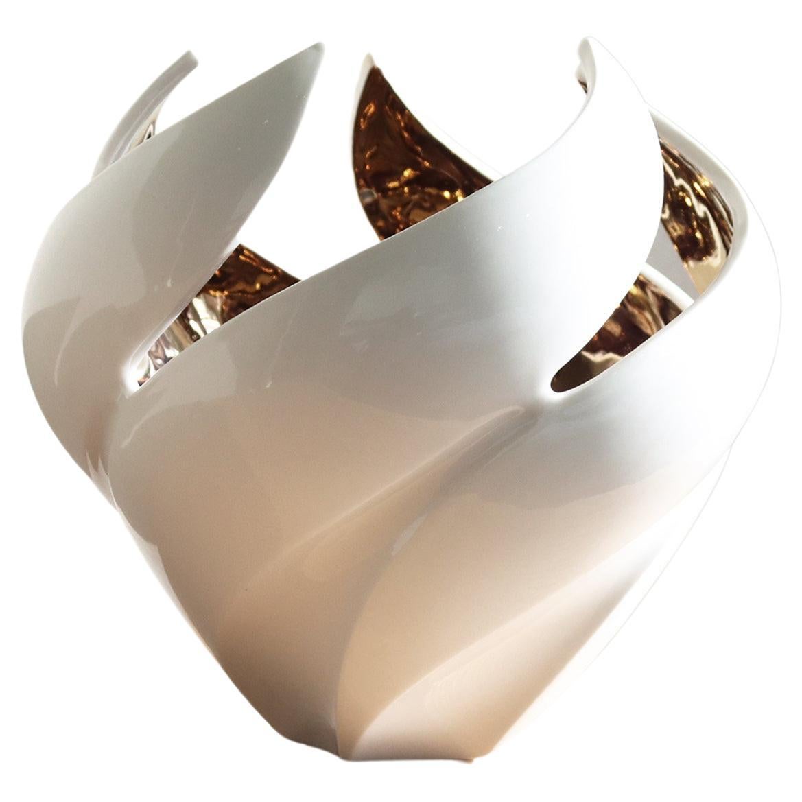 Twisted Vessel, White and Copper Lustre 'Bloom' at 1stDibs