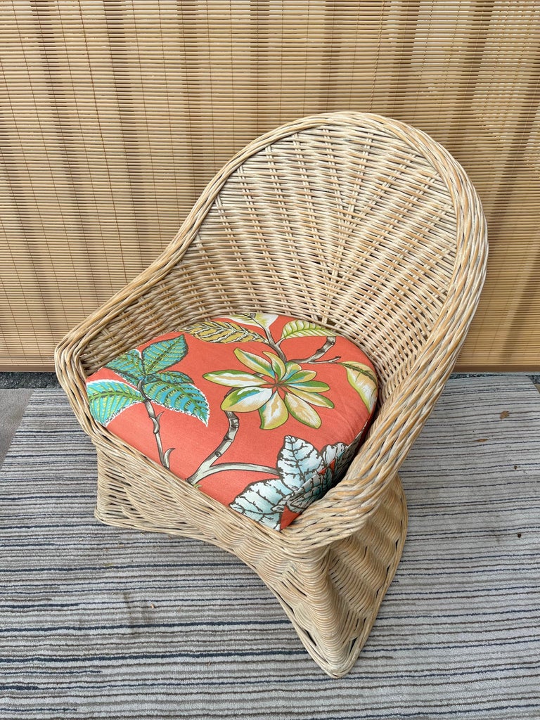 Twisted Washed White Rattan Coastal Style Barrel Back Lounge Chair For ...