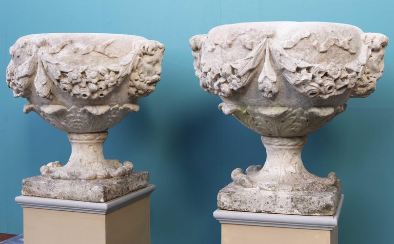 Two 18th Century English Carved Limestone Urns For Sale at 1stDibs