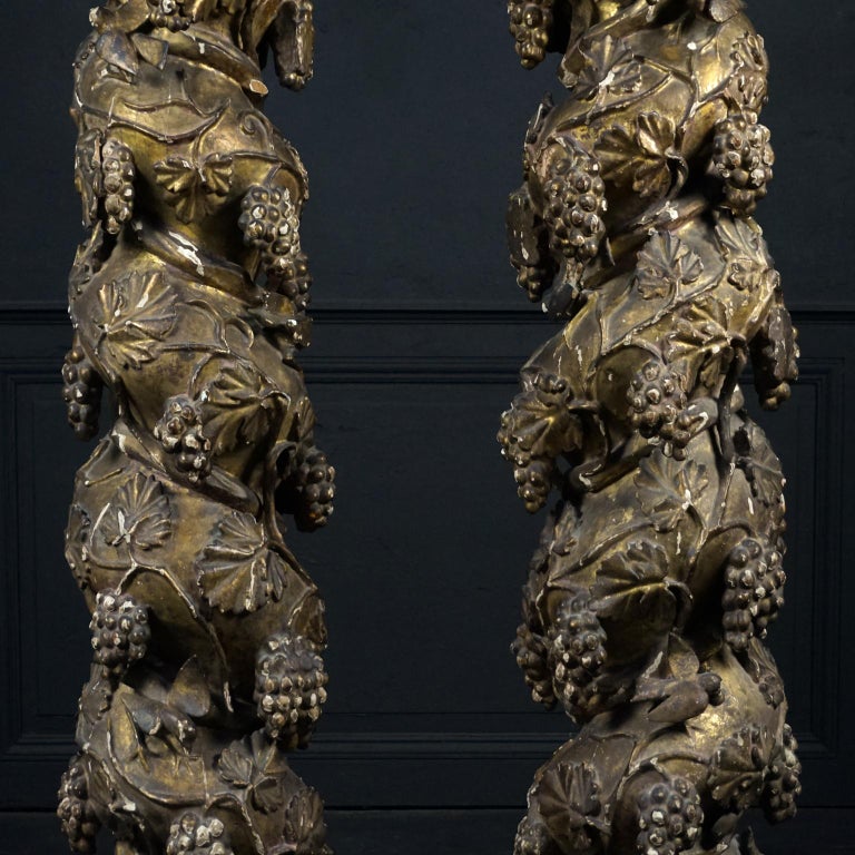 Two 18th Century Italian Baroque Solomonic Gilt Columns with Corinthian ...