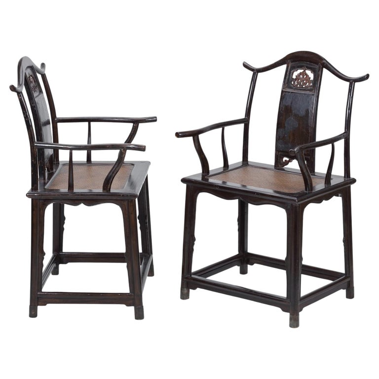 Two 18th Century Lacquered Wood Chinese Yoke-Back Chairs, Chinoiserie ...
