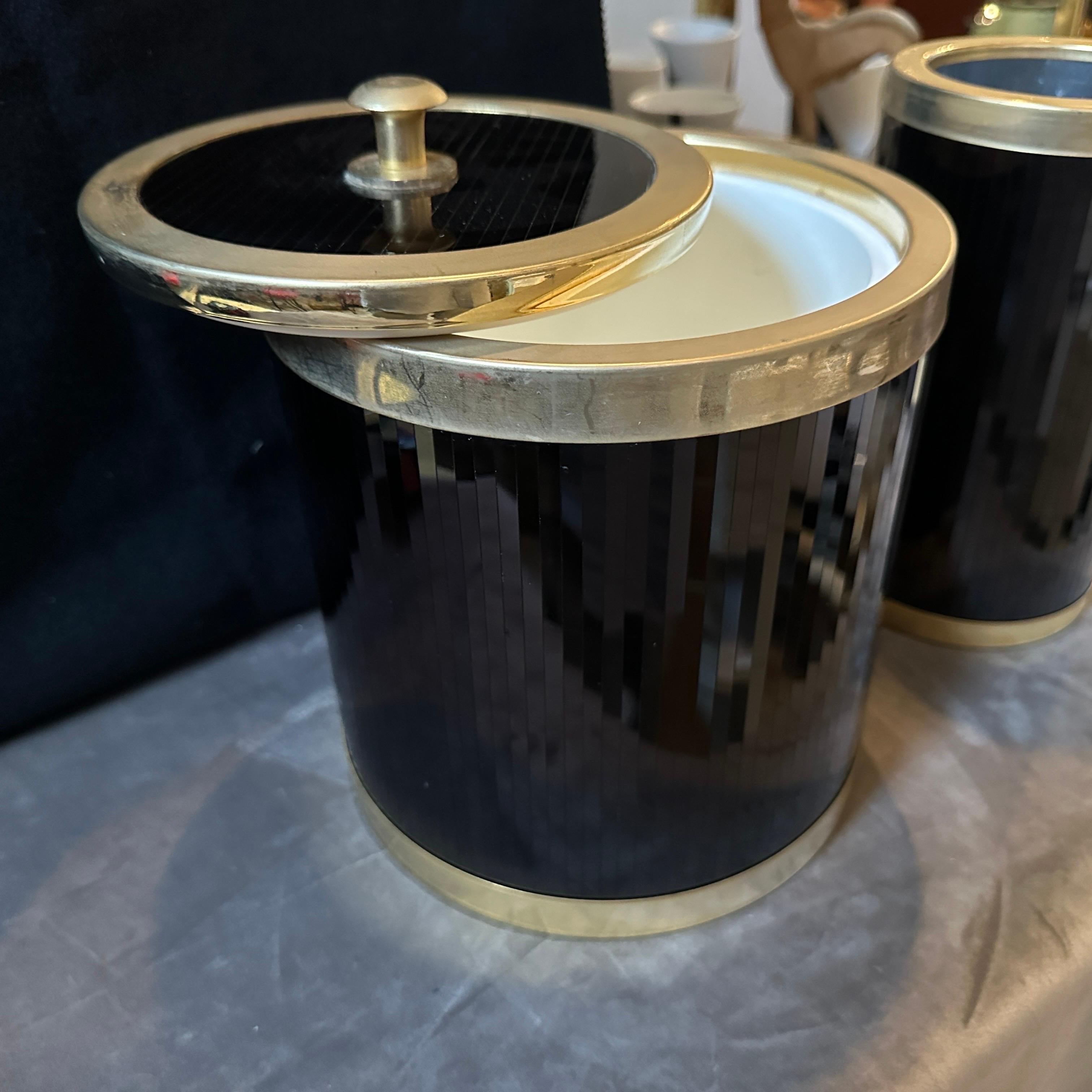 Two 1970s Mid-Century Modern Black and Gold Italian Wine Cooler and Ice ...