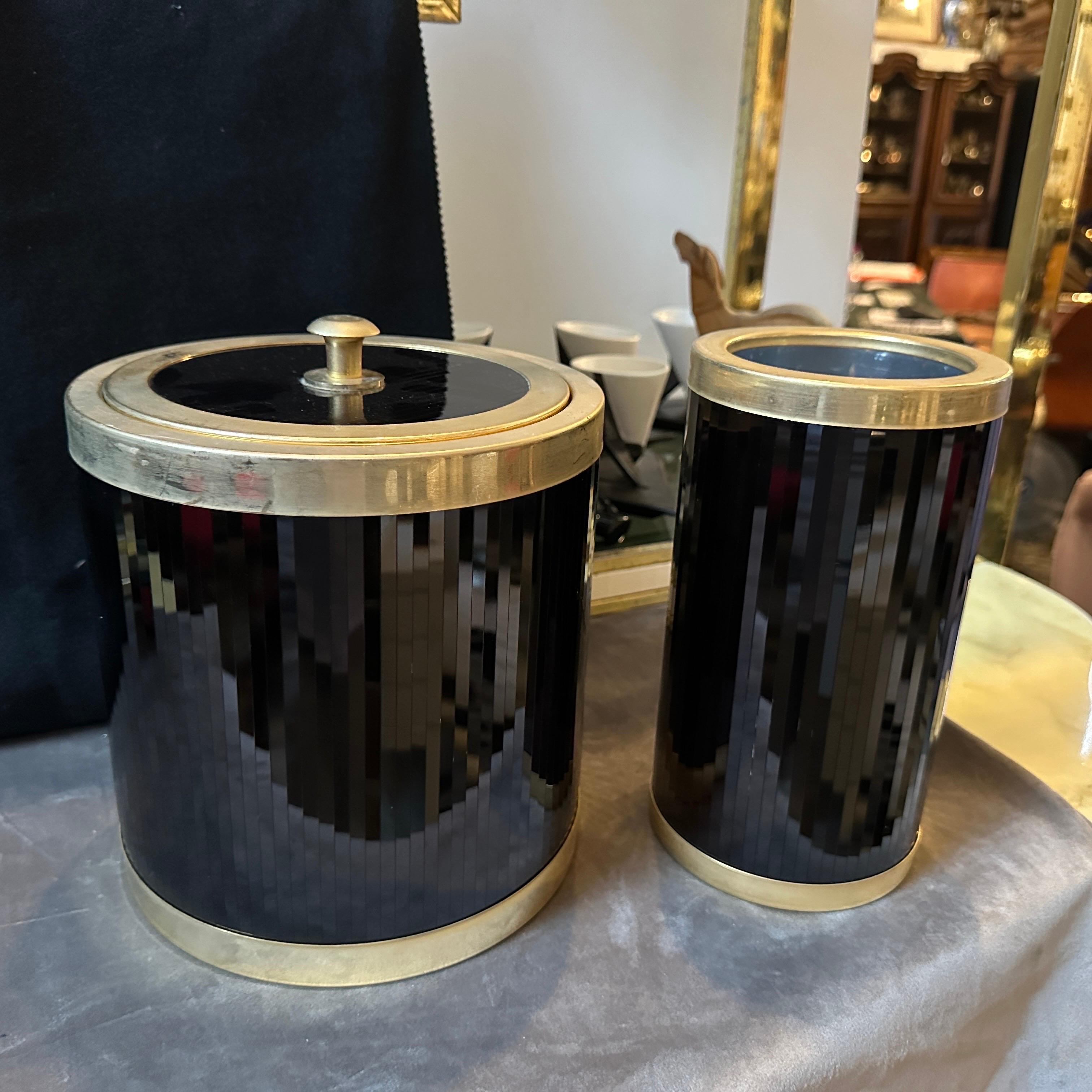 Two 1970s Mid-Century Modern Black and Gold Italian Wine Cooler and Ice ...