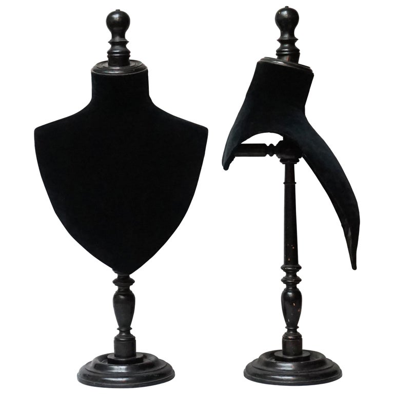 Two 19th C Victorian Jewelry Display Bust Mannequins Blackened Wood and ...