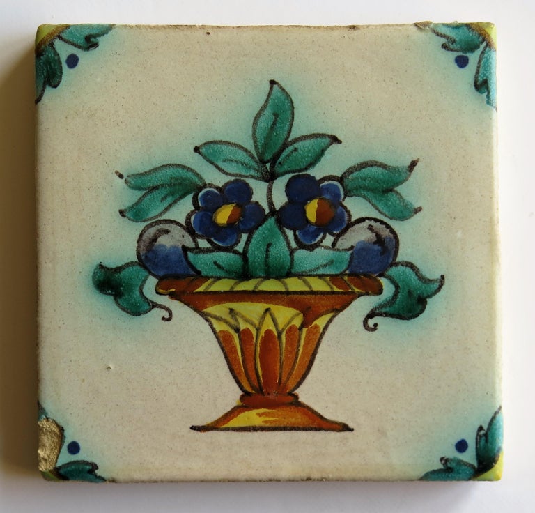 Two 19th Century Dutch Delft Ceramic Wall Tiles Hand Painted Floral ...