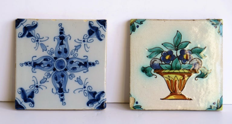 Two 19th Century Dutch Delft Ceramic Wall Tiles Hand Painted Floral ...
