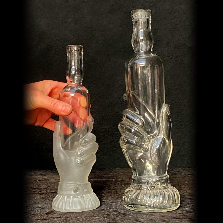 Two 19th Century Hand Blown Glass Hand Shaped Bath Soap or Beauty Oil ...