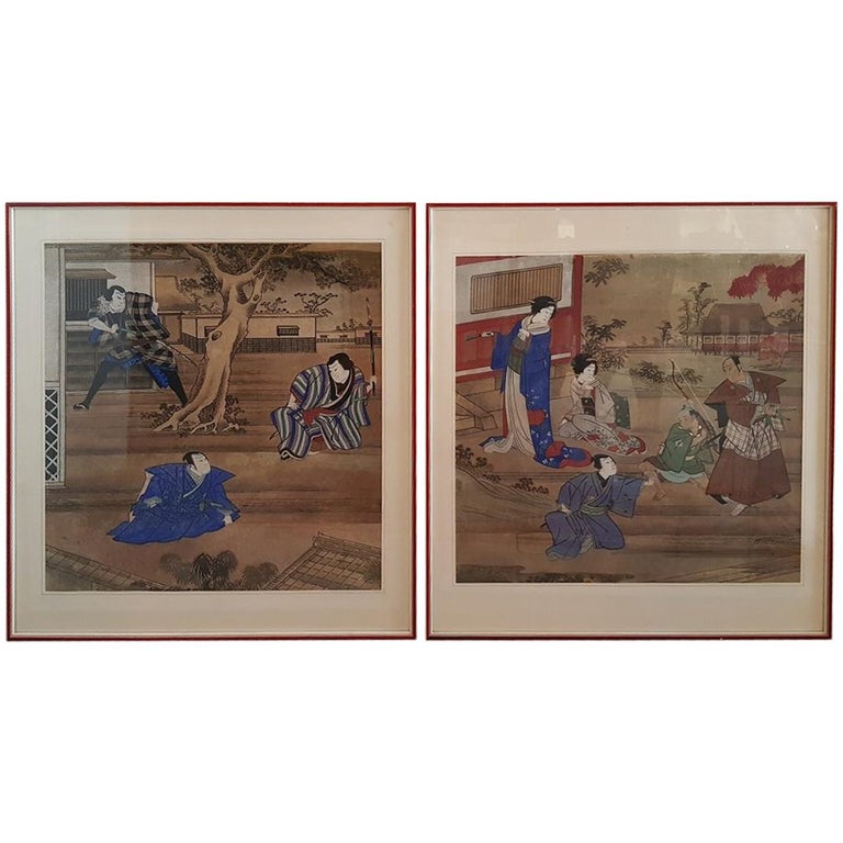 Two 19th Century Hand-Painted Japanese Kabuki Theater Signboard Posters ...