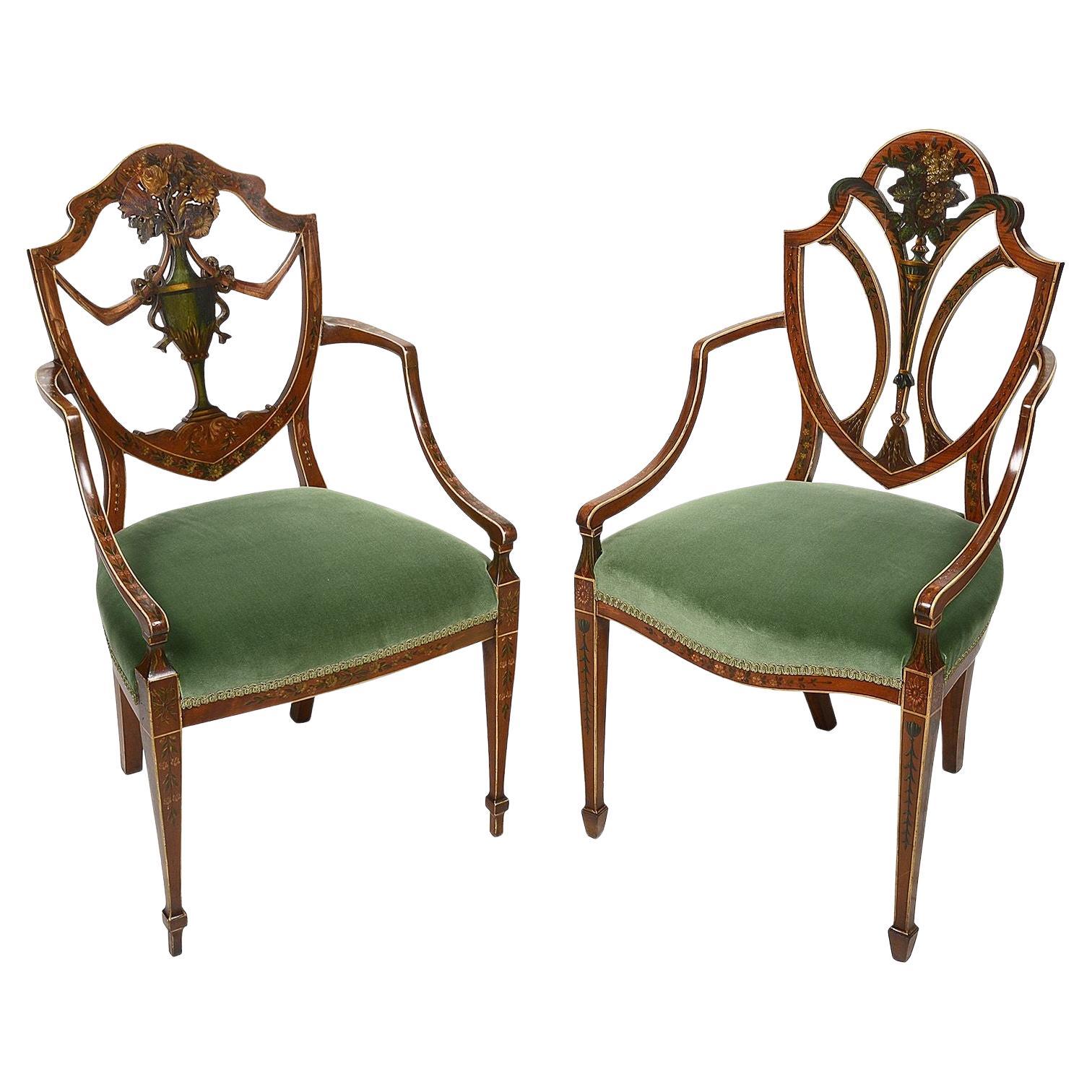 19th Century Pair of Sheraton Style Mahogany Antique Arm Chairs at ...