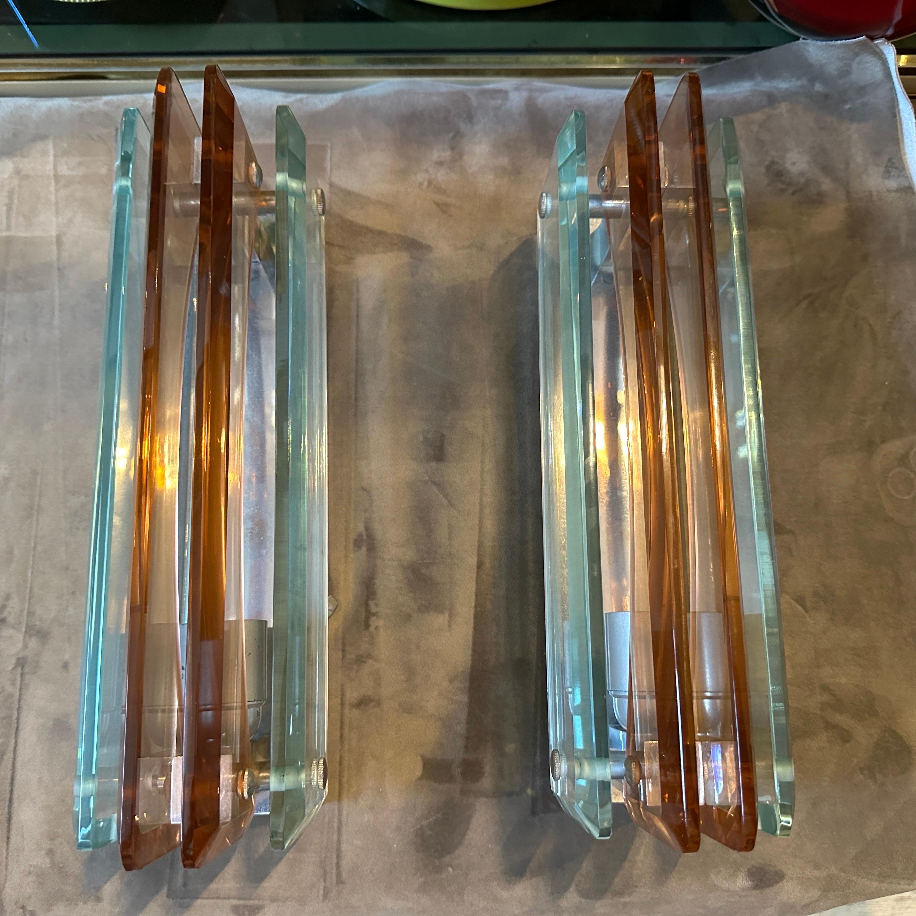 Two 70s Space Age Pink and Green Heavy Glass Wall Sconces by Lupi ...